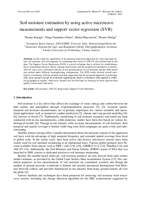 (PDF) Soil moisture estimation by using active microwave measurements and support vector ...