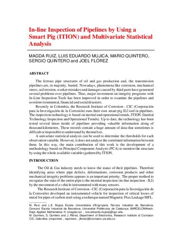 (PDF) In-line Inspection of Pipelines by Using a Smart Pig (ITION) and ...
