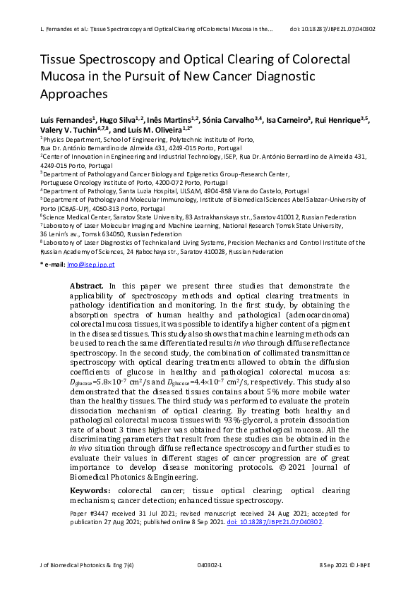 (PDF) Tissue Spectroscopy and Optical Clearing of Colorectal Mucosa in ...