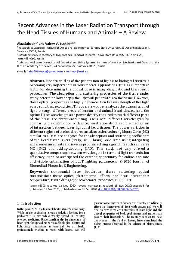 (PDF) Recent Advances in the Laser Radiation Transport through the Head ...