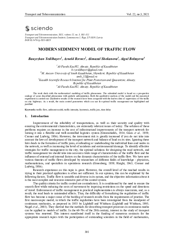 (PDF) Modern Sediment Model of Traffic Flow