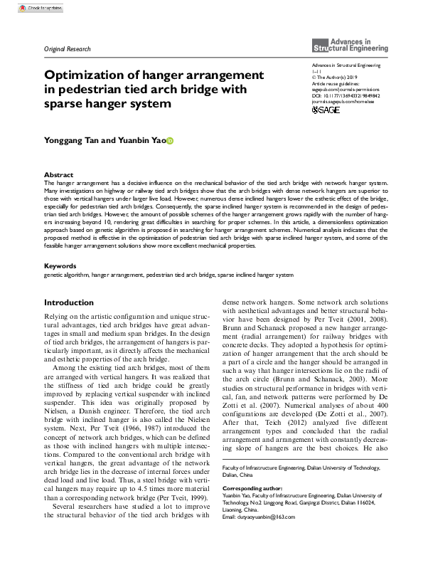 (PDF) Optimization of hanger arrangement in pedestrian tied arch bridge ...