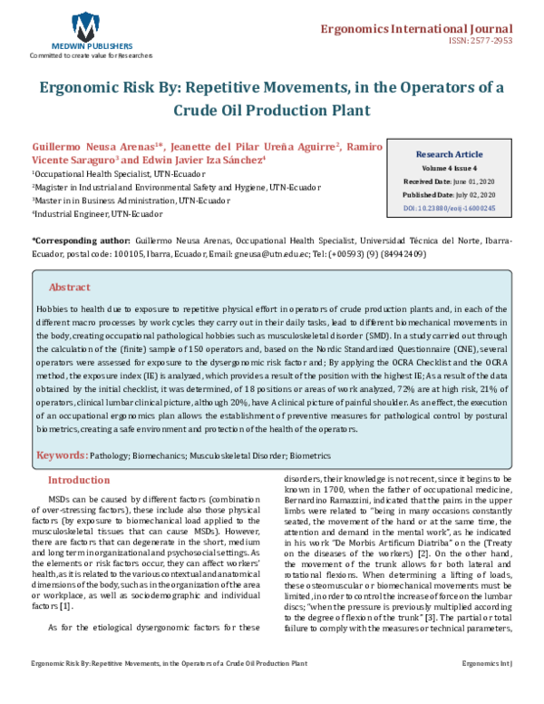 (PDF) Ergonomic Risk By: Repetitive Movements, in the Operators of a ...