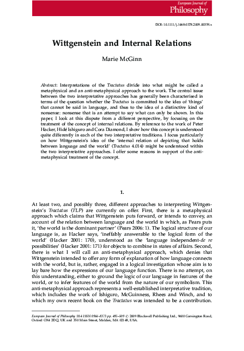 (PDF) Wittgenstein and Internal Relations