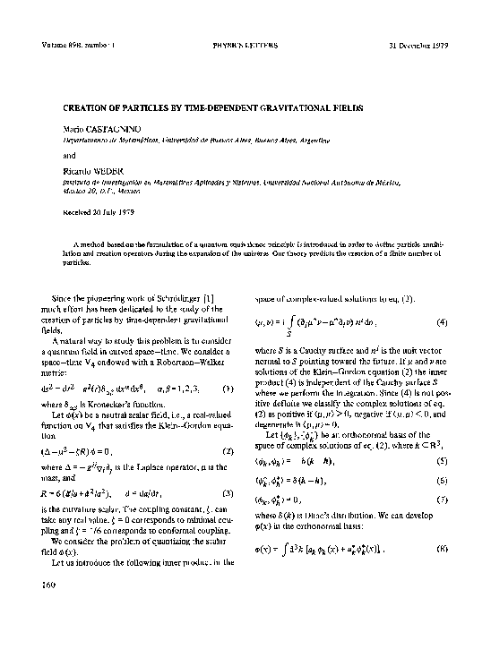 (PDF) Creation of particles by time-dependent gravitational fields