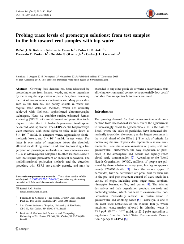 (PDF) Probing trace levels of prometryn solutions: from test samples in ...
