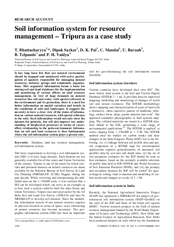 (PDF) Soil information system for resource management - Tripura as a ...