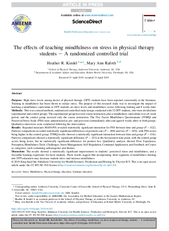 (PDF) The Effects of Teaching Mindfulness on Stress in Physical Therapy ...
