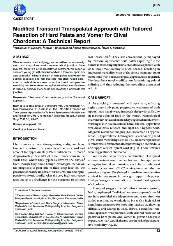 (PDF) Modified Transoral Transpalatal Approach with Tailored Resection ...