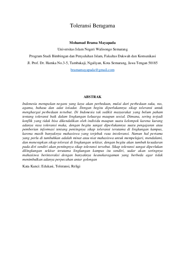 (PDF) Toleransi Beragama