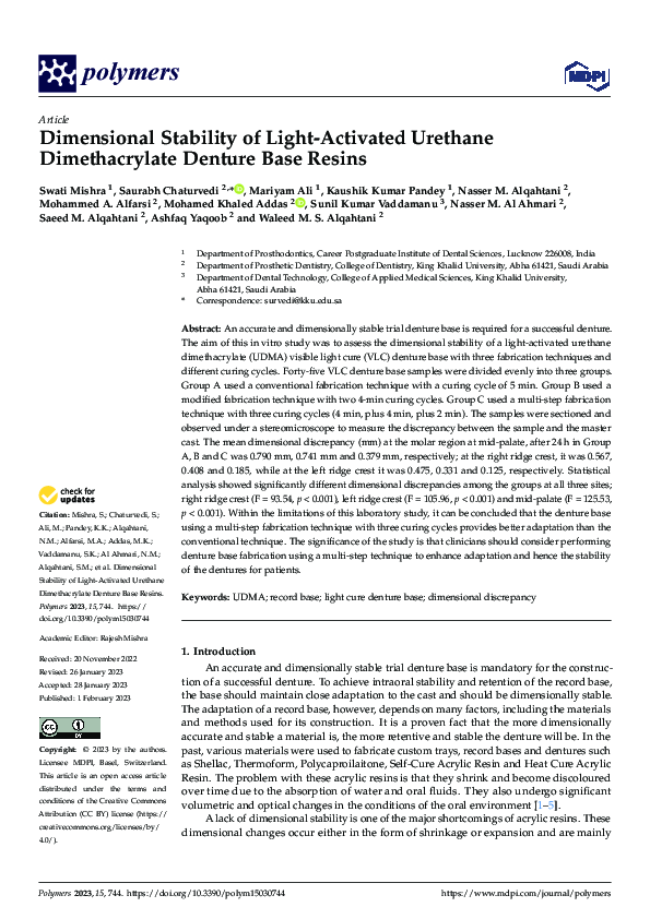 (PDF) Dimensional Stability of Light-Activated Urethane Dimethacrylate ...