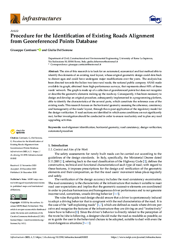 Pdf Procedure For The Identification Of Existing Roads Alignment From Georeferenced Points