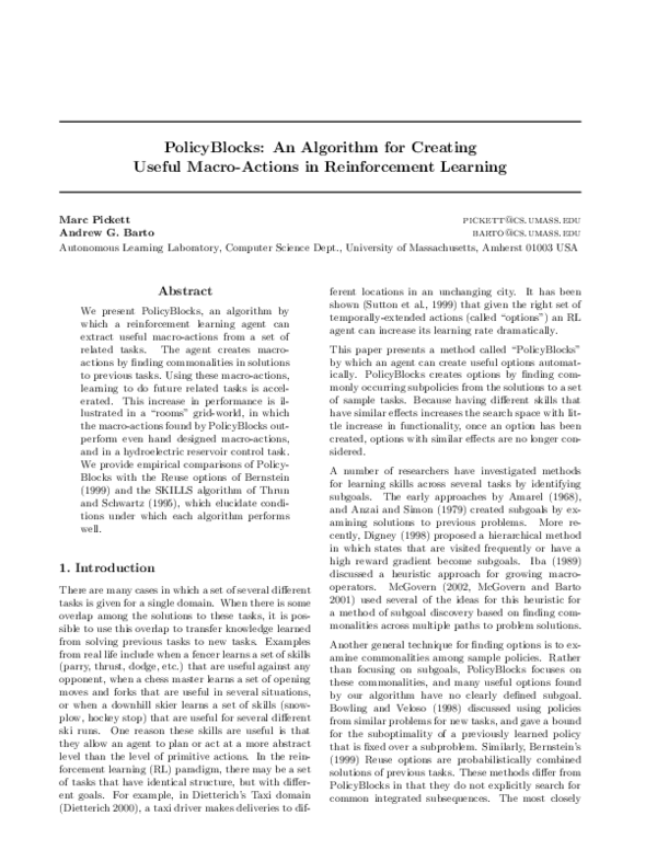 (PDF) Policyblocks: An algorithm for creating useful macro-actions in reinforcement learning