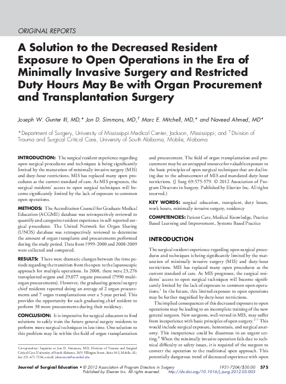 (PDF) A Solution to the Decreased Resident Exposure to Open Operations ...