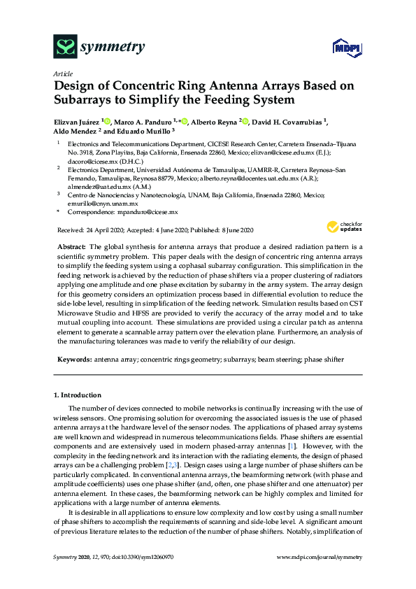 (PDF) Design of Concentric Ring Antenna Arrays Based on Subarrays to Simplify the Feeding System