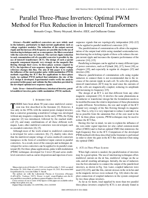 Pdf Parallel Three Phase Inverters Optimal Pwm Method For Flux Reduction In Intercell
