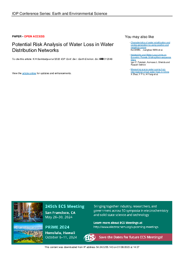 (PDF) Potential Risk Analysis of Water Loss in Water Distribution Networks