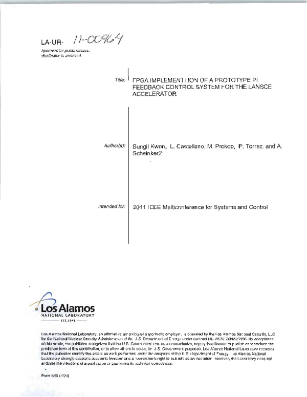 (PDF) FPGA implementation of aprototype PI feedback control system for the LANSCE accelerator
