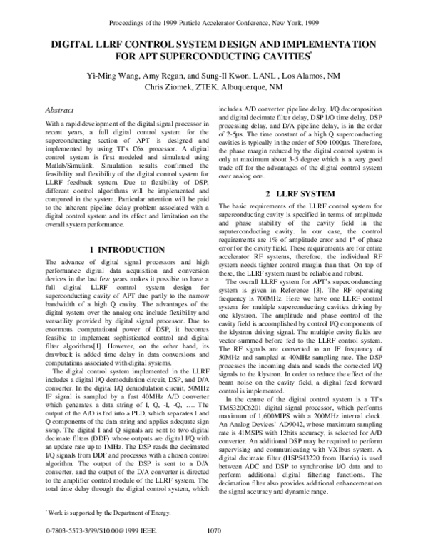 (PDF) Digital LLRF control system design and implementation for APT superconducting cavities