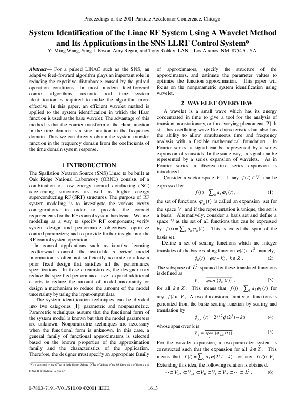 (PDF) System identification of the linac RF system using a wavelet method and its applications ...
