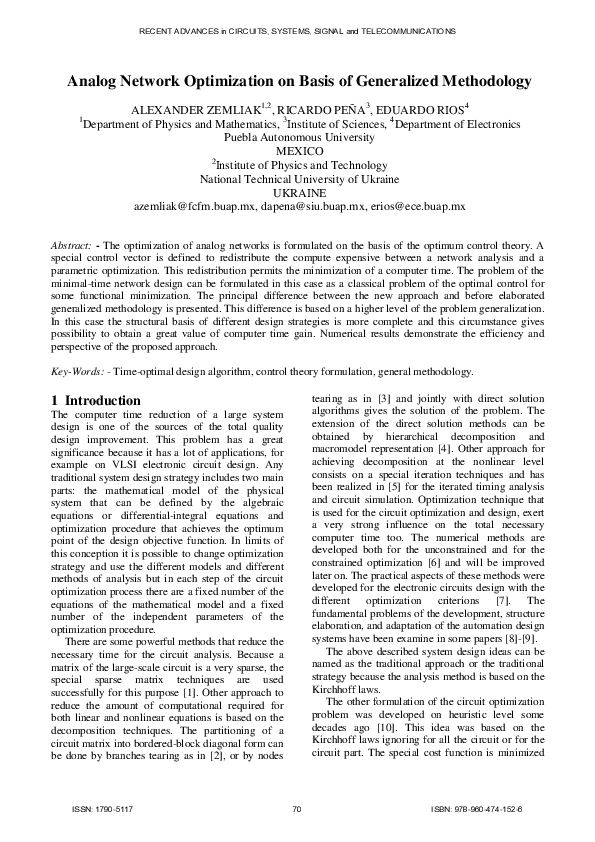 (PDF) Analog network optimization on basis of generalized methodology
