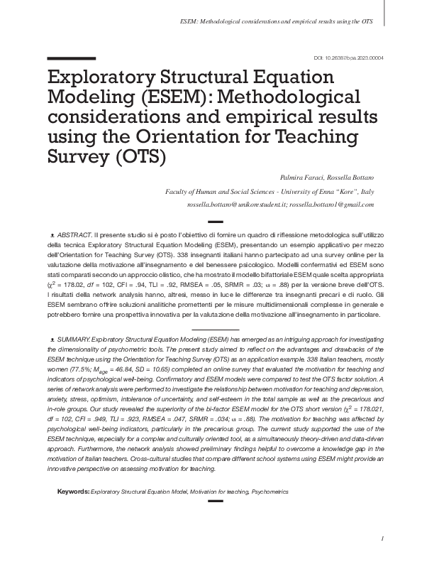 Pdf Exploratory Structural Equation Modeling Esem Methodological