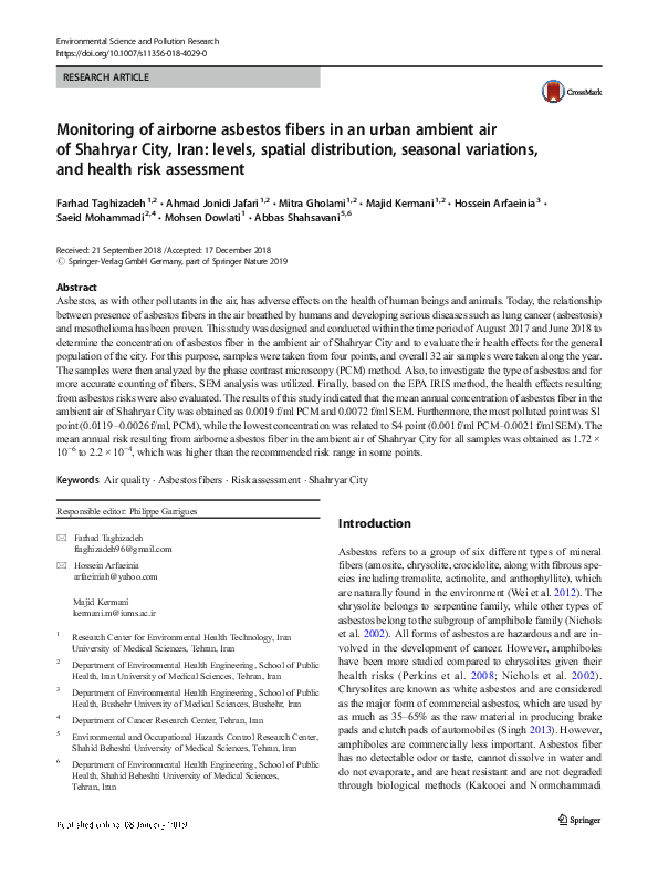 (PDF) Monitoring of airborne asbestos fibers in an urban ambient air of ...