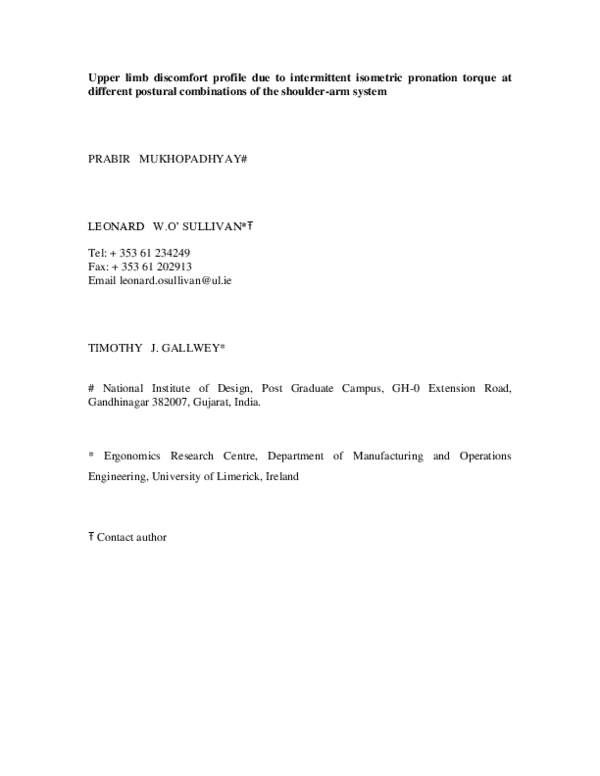 (PDF) Upper limb discomfort profile due to intermittent isometric ...