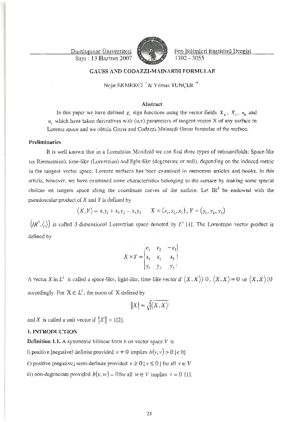 (PDF) Gauss and Codazzi-Mainardi Formulae