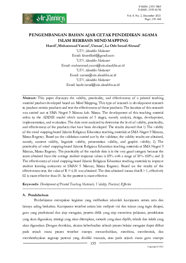 (PDF) Pengembangan Bahan Ajar Cetak Pendidikan Agama Islam Berbasis Mind Mapping