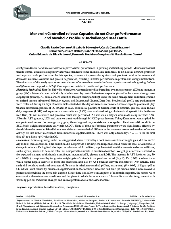 (PDF) Monensin Controlled-release Capsules do not Change Performance ...