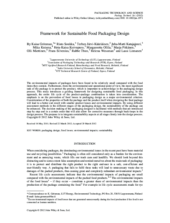 (PDF) Framework for Sustainable Food Packaging Design