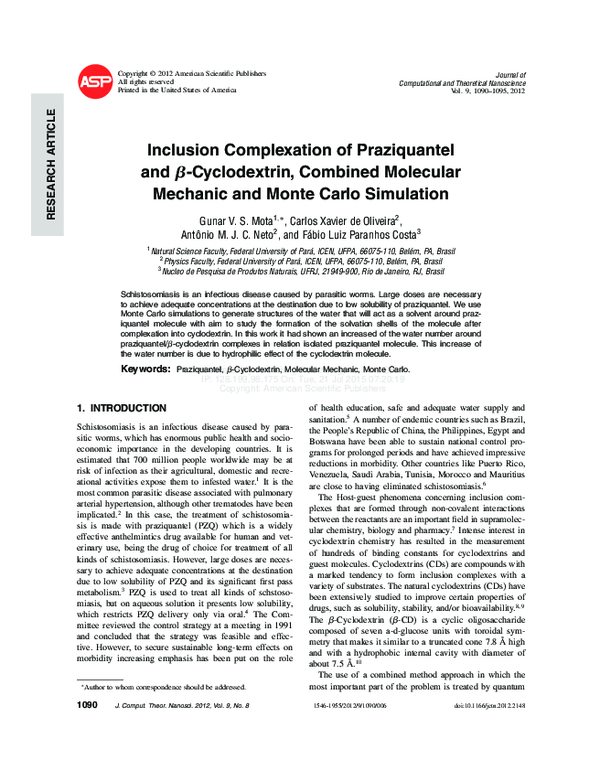 (PDF) Inclusion Complexation of Praziquantel and -Cyclodextrin, Combined Molecular Mechanic and ...