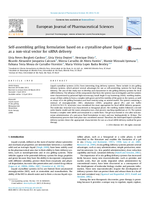 (PDF) Self-assembling gelling formulation based on a crystalline-phase ...