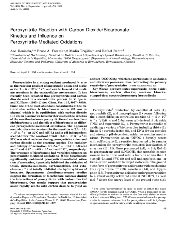 (PDF) Peroxynitrite Reaction with Carbon Dioxide/Bicarbonate: Kinetics ...
