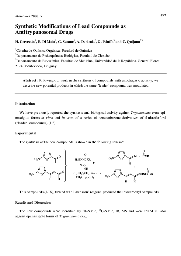 (PDF) Synthetic Modifications of Lead Compounds as Antitrypanosomal ...