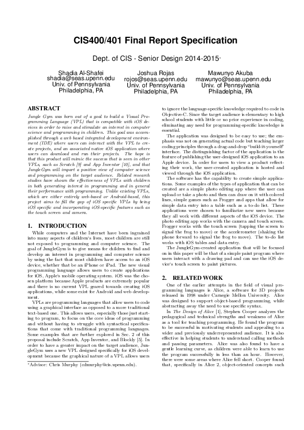 (PDF) CIS 400 / 401 Final Report Specification
