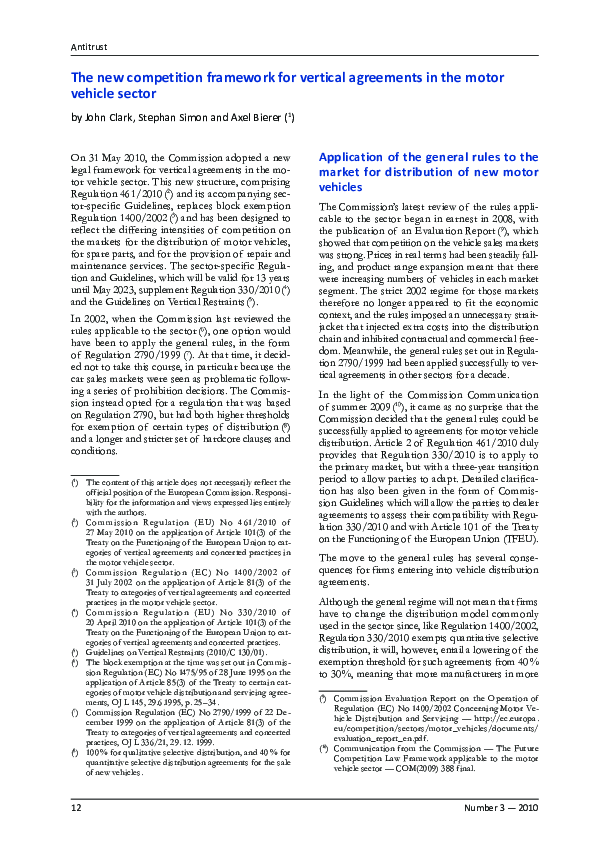 (PDF) The new competition framework for vertical agreements in the ...
