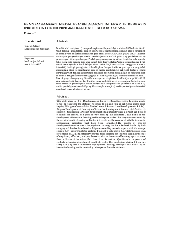 (DOC) PENGEMBANGAN MEDIA PEMBELAJARAN INTERAKTIF BERBASIS INKUIRI UNTUK MENINGKATKAN HASIL ...
