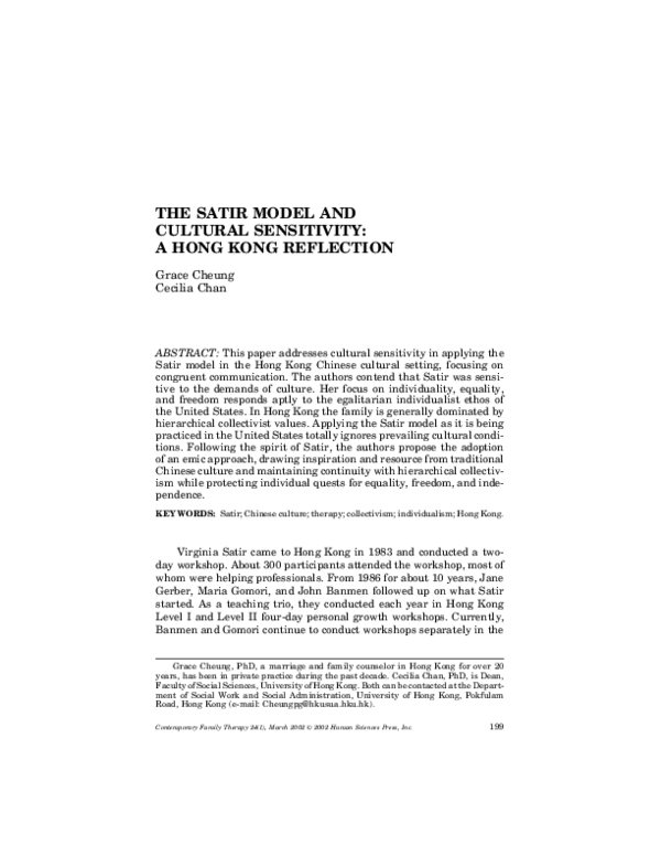 (PDF) The Satir Model and Cultural Sensitivity: A Hong Kong Reflection