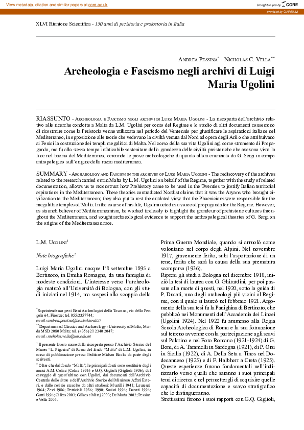 (PDF) Archeologia e fascismo negli archivi di Luigi Maria Ugolini