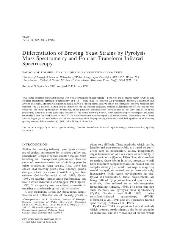(PDF) Differentiation of brewing yeast strains by pyrolysis mass ...