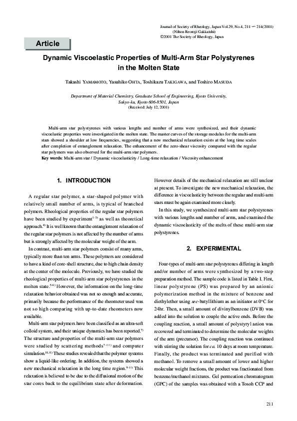 (PDF) Dynamic Viscoelastic Properties of Multi-Arm Star Polystyrenes in ...