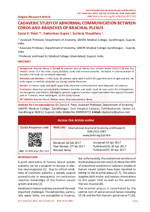 (PDF) Cadaveric Study of Abnormal Communication Between Cords and ...