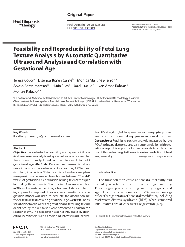 (PDF) Feasibility and Reproducibility of Fetal Lung Texture Analysis by ...