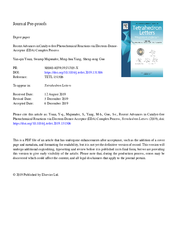 (PDF) Recent advances in catalyst-free photochemical reactions via ...