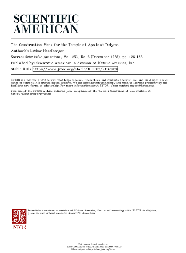 (PDF) The Construction Plans for the Temple of Apollo at Didyma
