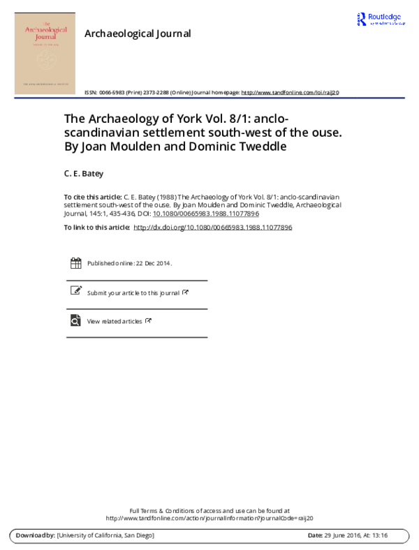(PDF) The Archaeology of York Vol. 8/1:anclo-scandinavian settlement ...