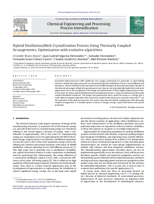 (PDF) Hybrid Distillation/Melt Crystallization Process Using Thermally ...