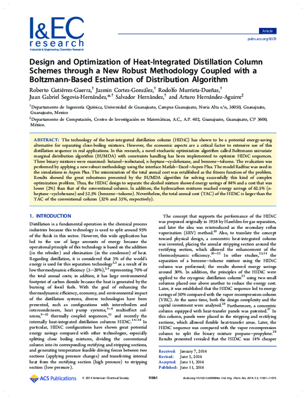 Pdf Design And Optimization Of Heat Integrated Distillation Column Schemes Through A New